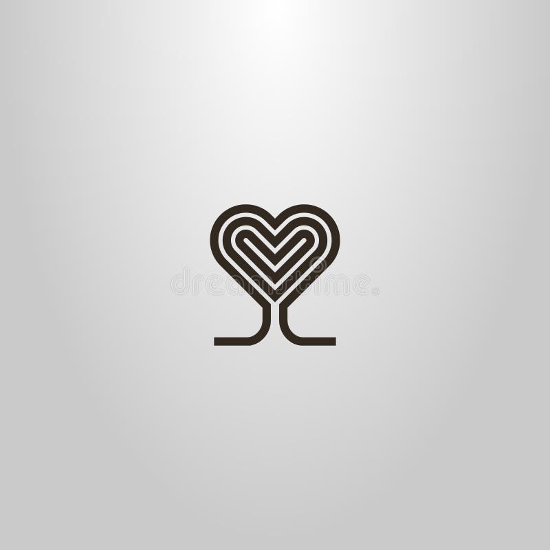Simple Abstract Line Art Vector Sign of Heart-shaped Crown Tree Stock ...