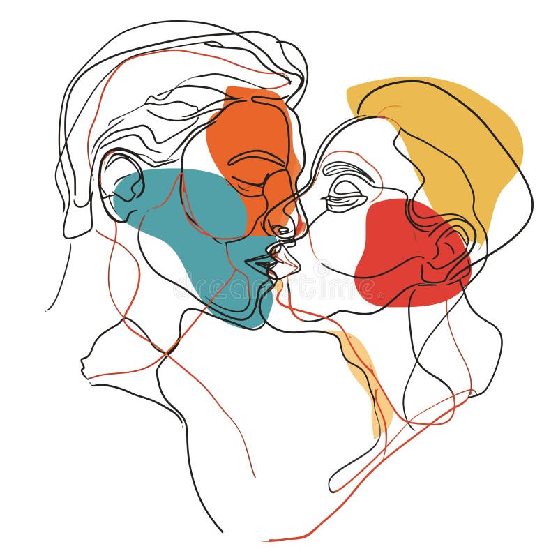 Simple Abstract Line Drawing Illustration of a Couple Kissing Stock ...