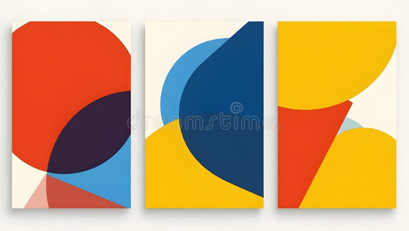 Simple Abstract Posters with Bold Overlapping Shapes in Primary Colors ...