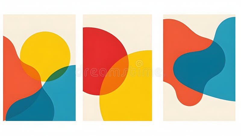 Simple Abstract Posters with Bold Overlapping Shapes in Primary Colors ...