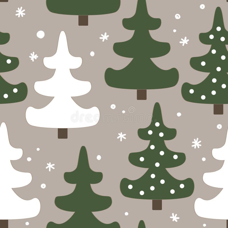 Simple Abstract Seamless Pattern with Cute Fir Trees and Doodle Snow ...