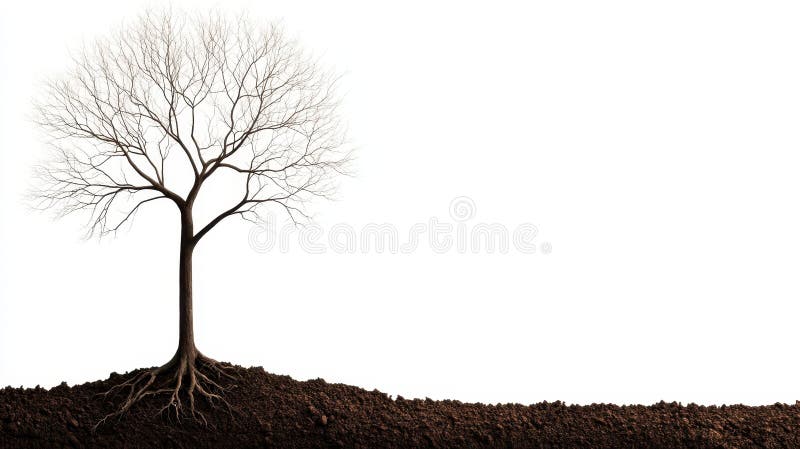 Simple Abstract Tree with Minimal Branches and Roots on Soil Stock ...