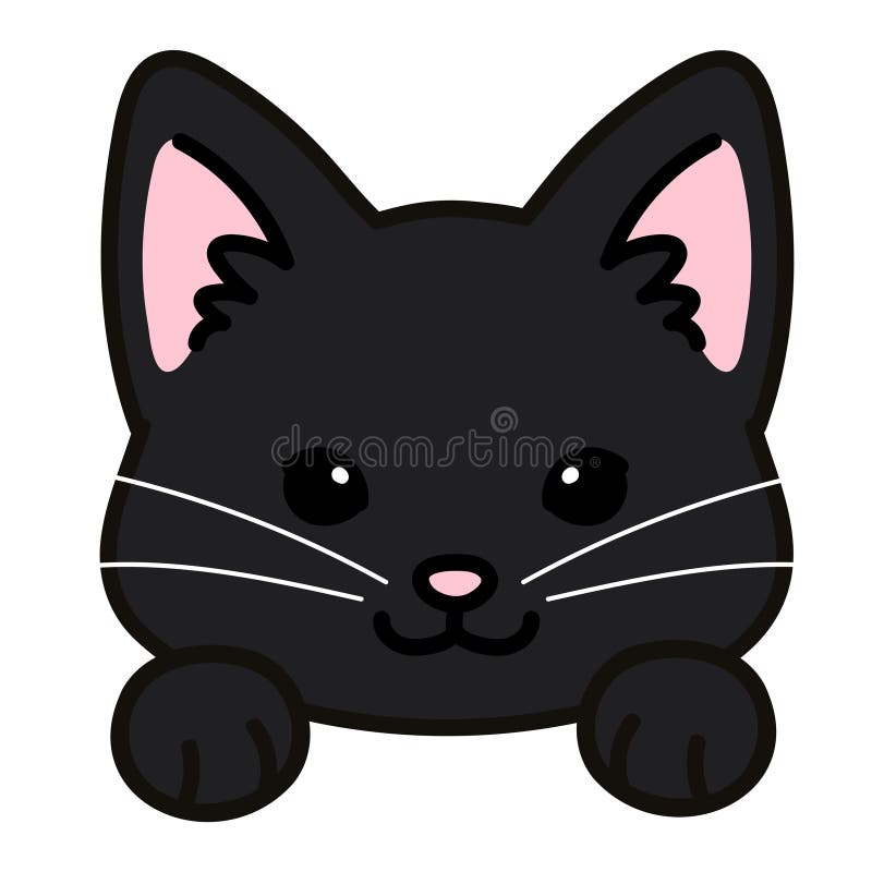 Simple and Adorable Black Cat Front Face with Paws Stock Vector ...