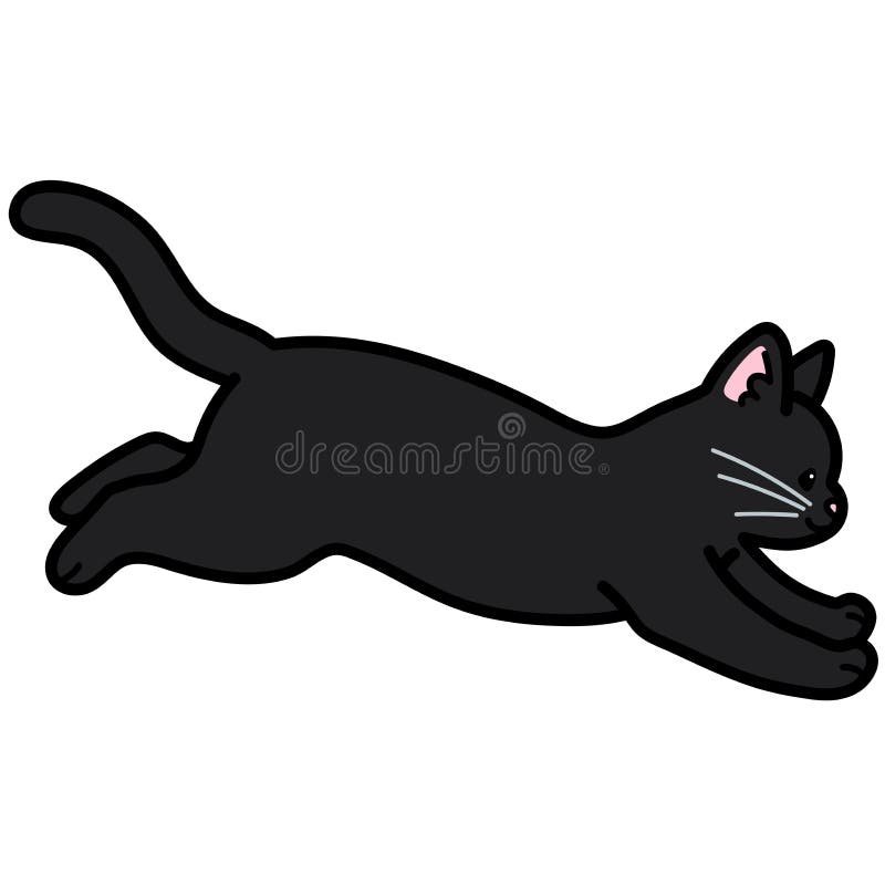 Simple and Adorable Black Cat Jumping in Side View Outlined Stock ...