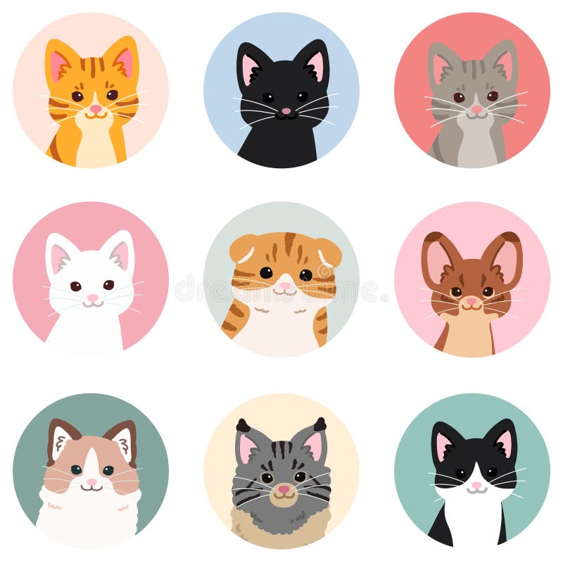 Simple and Adorable Cats Circle Icons Set Stock Vector - Illustration ...