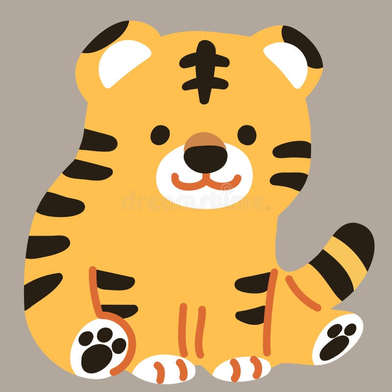 Simple and Adorable Flat Colored Tiger Sitting Stock Vector ...