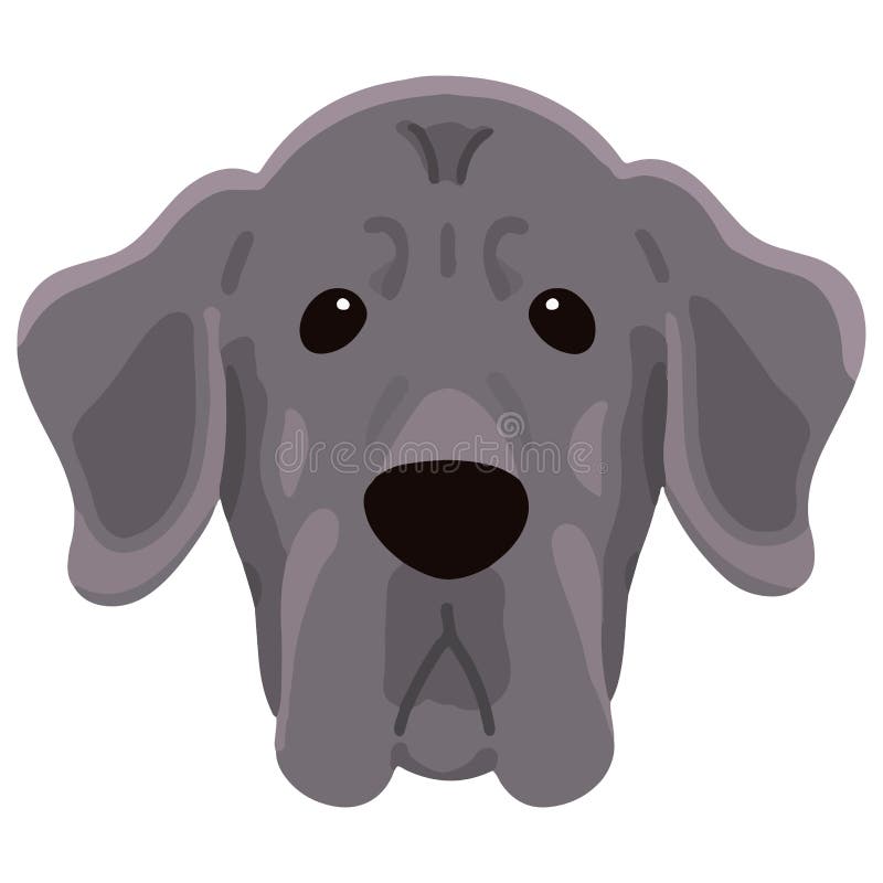 Simple and Adorable Great Dane Illustration Front Face Flat Colored ...