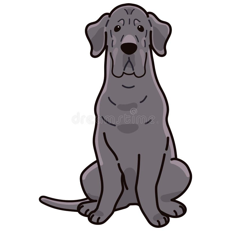 Simple and Adorable Great Dane Illustration Sitting in Front View Stock ...
