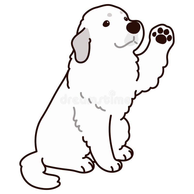 Simple and Adorable Great Pyrenees Dog Illustration Waving Hand Stock ...