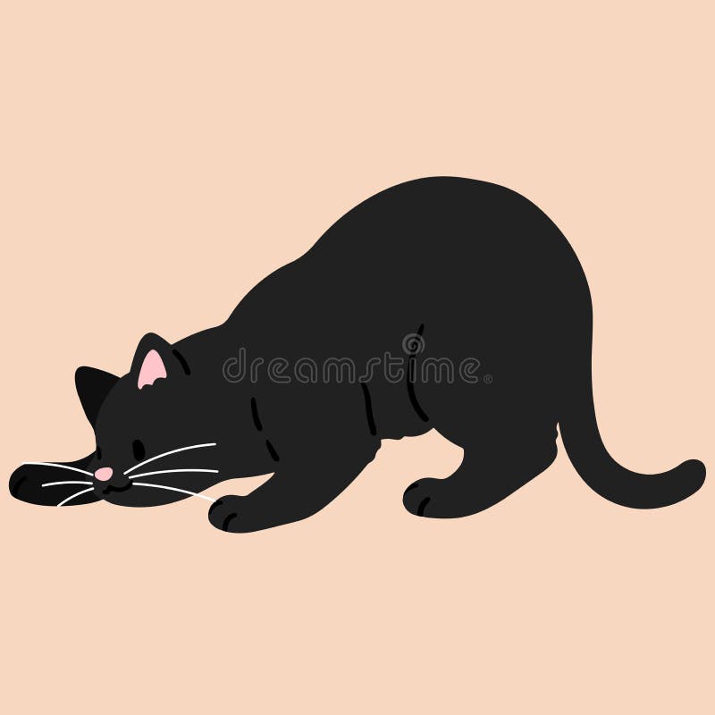 Simple and Adorable Illustration of Black Cat Playing and Hunting Flat ...