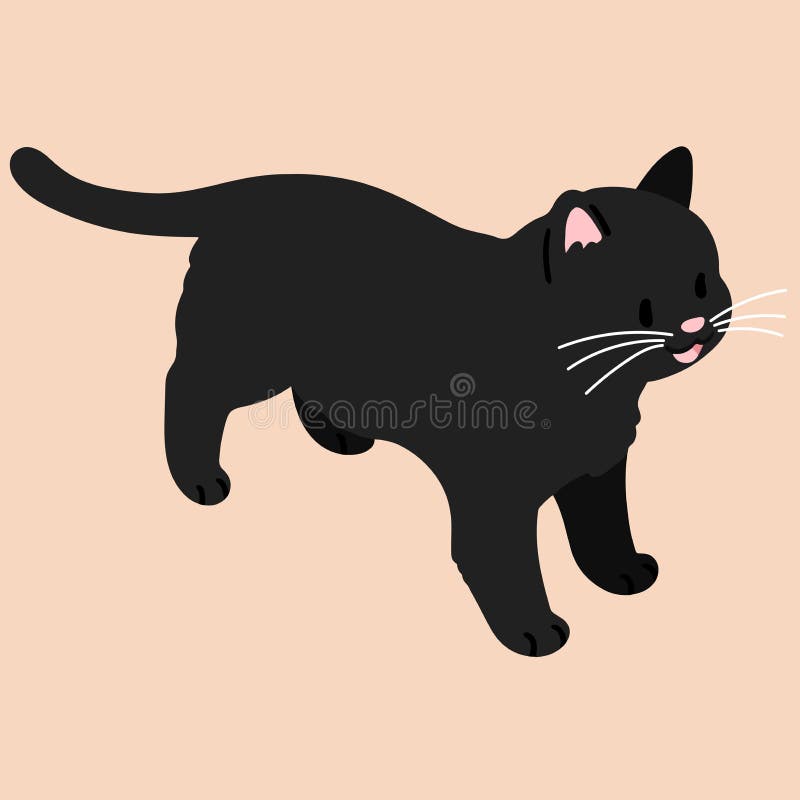 Simple and Adorable Illustration of Black Cat Smiling Top View Flat ...