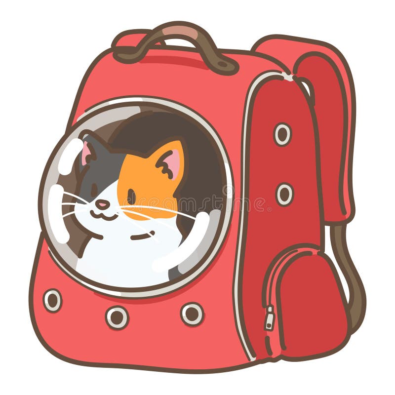 Simple and Adorable Illustration of Calico Cat in a Backpack Carrier ...