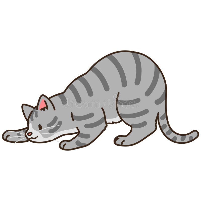 Simple and Adorable Illustration of Grey Tabby Cat Playing and Hunting ...