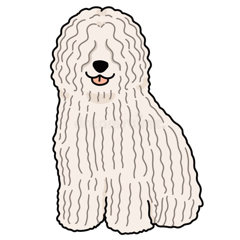Simple and Adorable Illustration of Komondor Dog Sitting in Front View ...