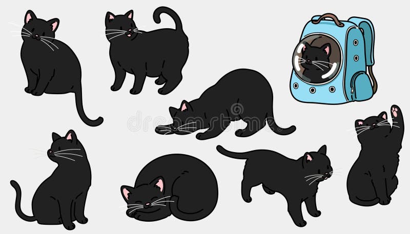 Simple and Adorable Illustrations of Black Cat Outlined Stock Vector ...