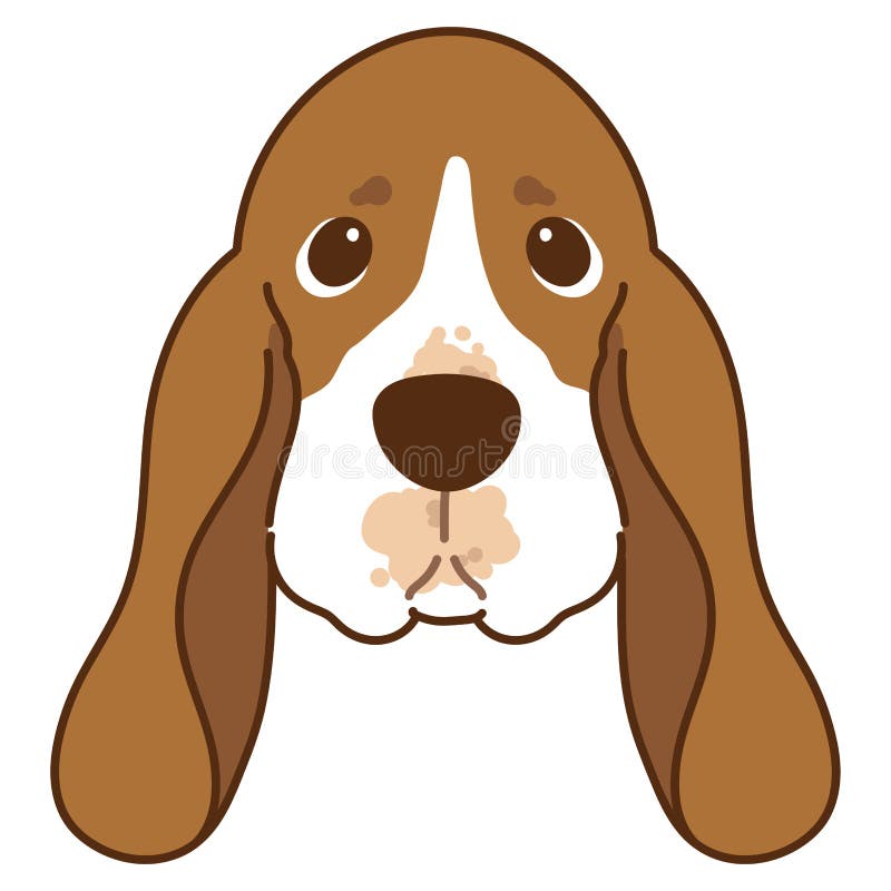 Simple and Adorable Outlined Illustration of Basset Hound Front Head ...