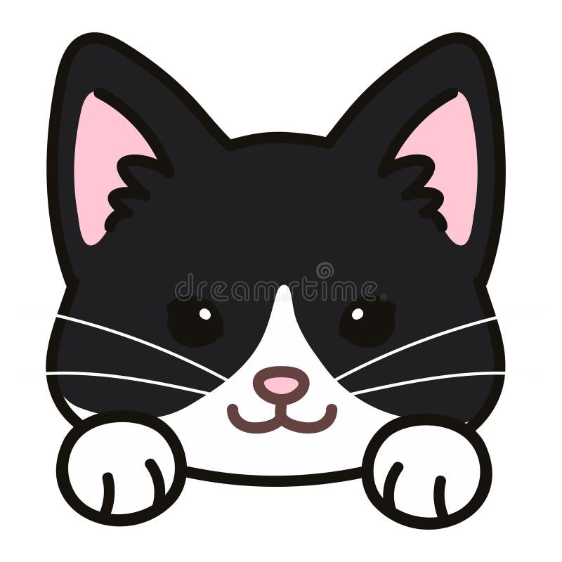 Simple and Adorable Tuxedo Cat Front Face with Paws Stock Vector ...