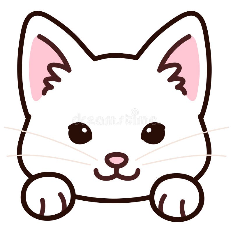 Simple and Adorable White Cat Front Face with Paws Stock Vector ...