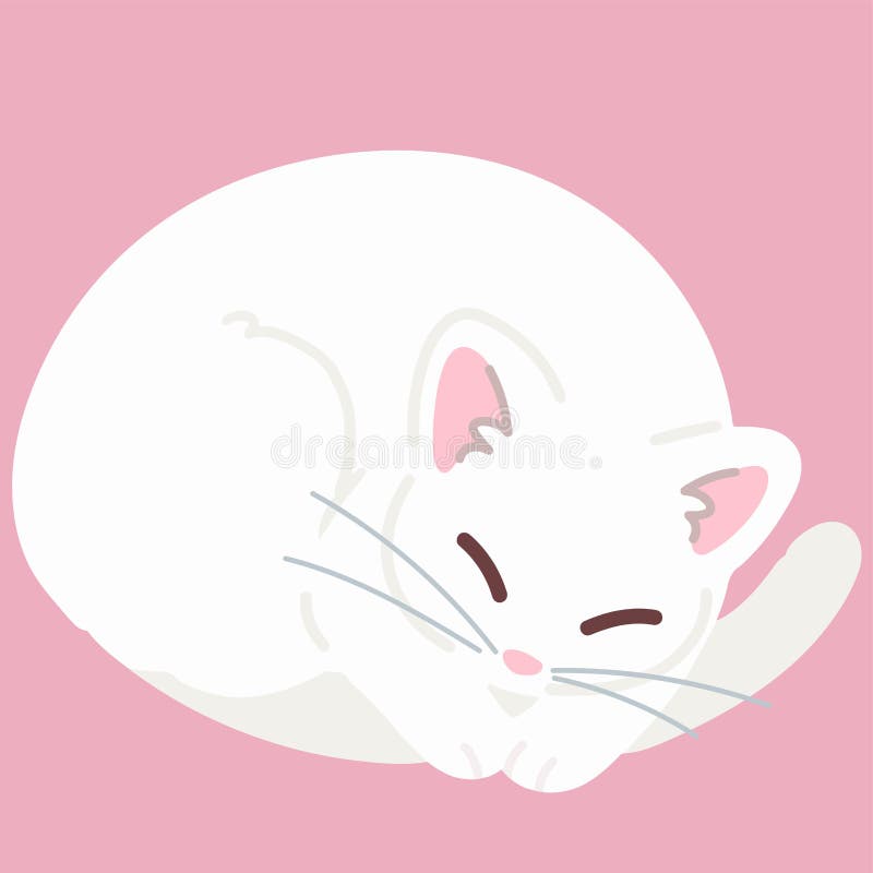 Simple and Adorable White Cat Sleeping Flat Colored Stock Vector ...