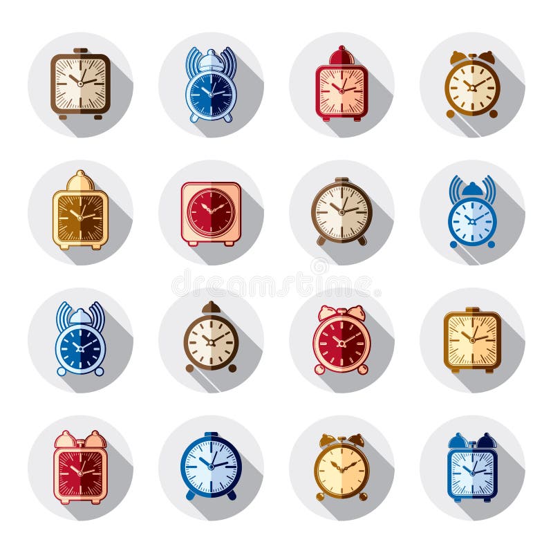 Simple Alarm Clocks with Clock Bell, Decorative Wake Up Icons Stock ...