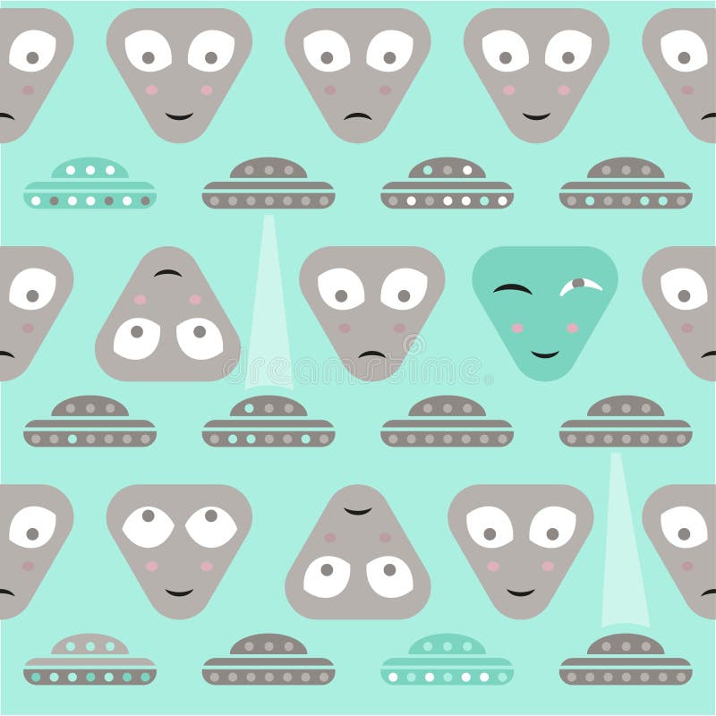 Simple Aliens and UFO in Vintage Style, Vector Seamless Pattern Stock ...