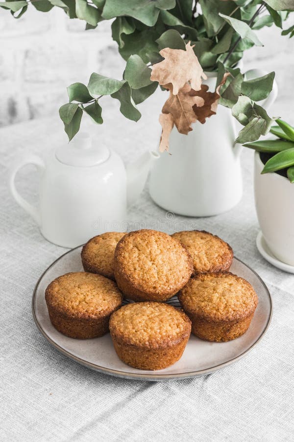 Simple Almond Muffins on the Table. Cozy Kitchen Still Life, Dessert ...