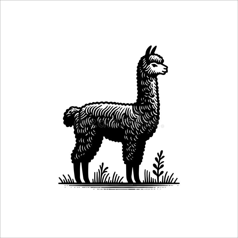Alpaca Standing Side View Vintage Retro Logo Icon. Stock Vector ...