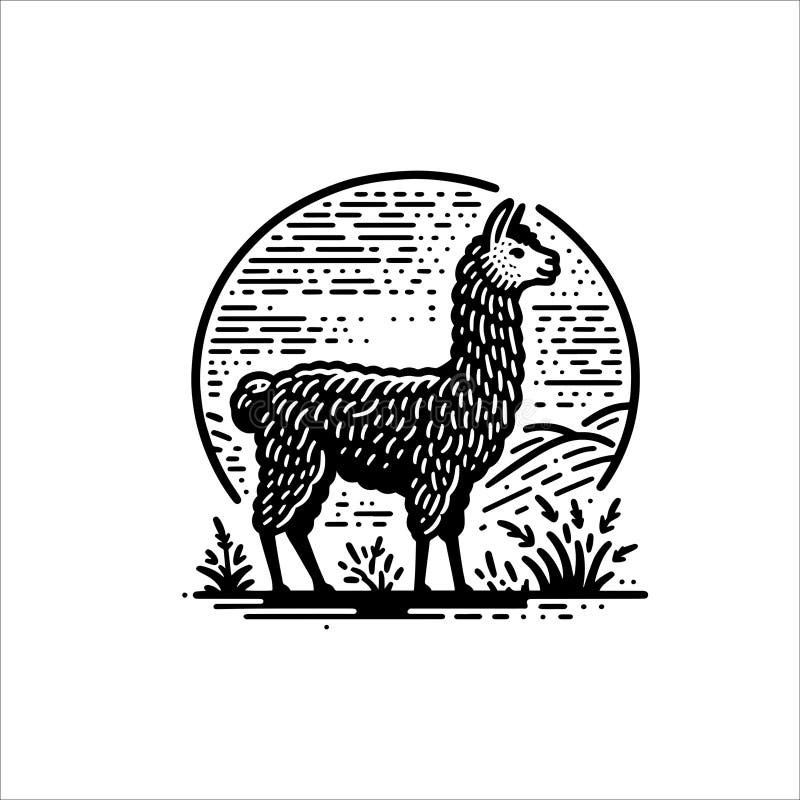 Alpaca Standing Vintage Retro Logo Illustration Vector Icon. Stock ...