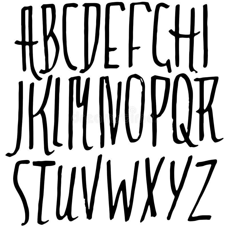 Simple Alphabet Letters. Handdrawn Grunge Ink Font. Vector Illustration ...