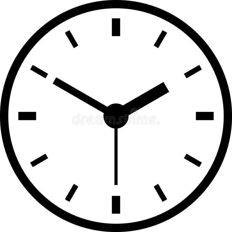 Simple Analogue Wall Clock Illustration, Black and White, with Seconds ...
