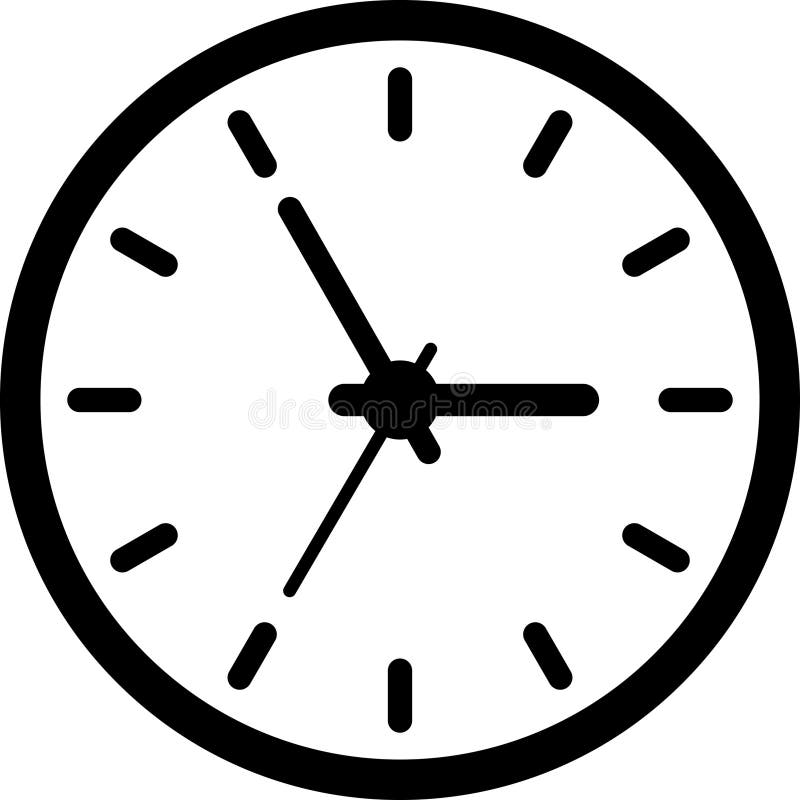 Simple Analogue Wall Clock Illustration, Black and White, with Seconds ...