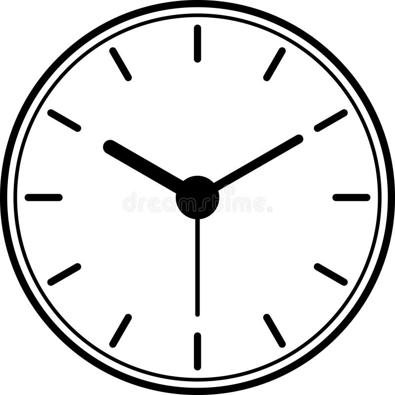Simple Analogue Wall Clock Illustration, Black and White, with Seconds ...