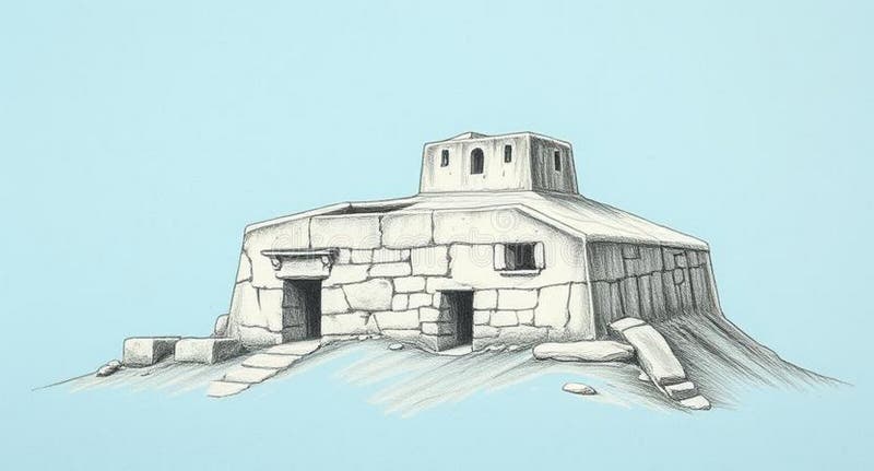 Simple Ancient Architecture Drawing in Neolithic Style with Stones and ...