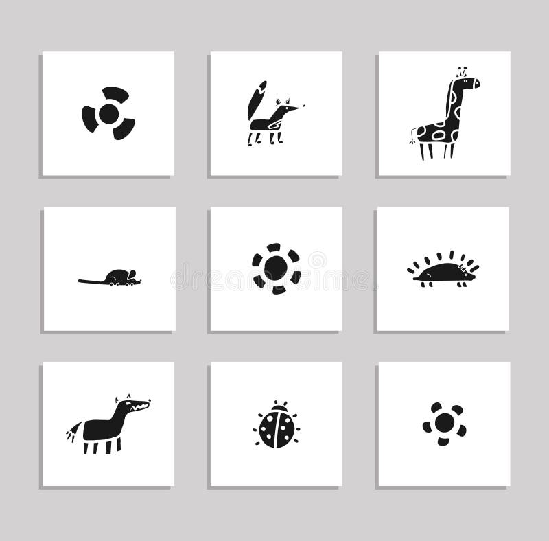 Simple Animals Vector Illustration Set Stock Vector - Illustration of ...