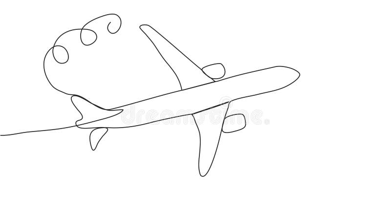 Simple Animation of Continuous Line Drawing. the Plane Flies from Left ...