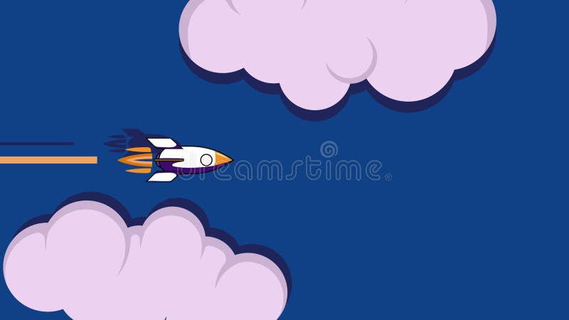 Simple Animation of a Rocket Ship in the Sky among the Clouds. Motion ...
