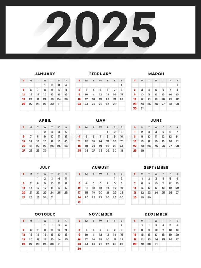 Simple 2025 Annual Calendar Layout Organize Event or Task Stock Vector ...