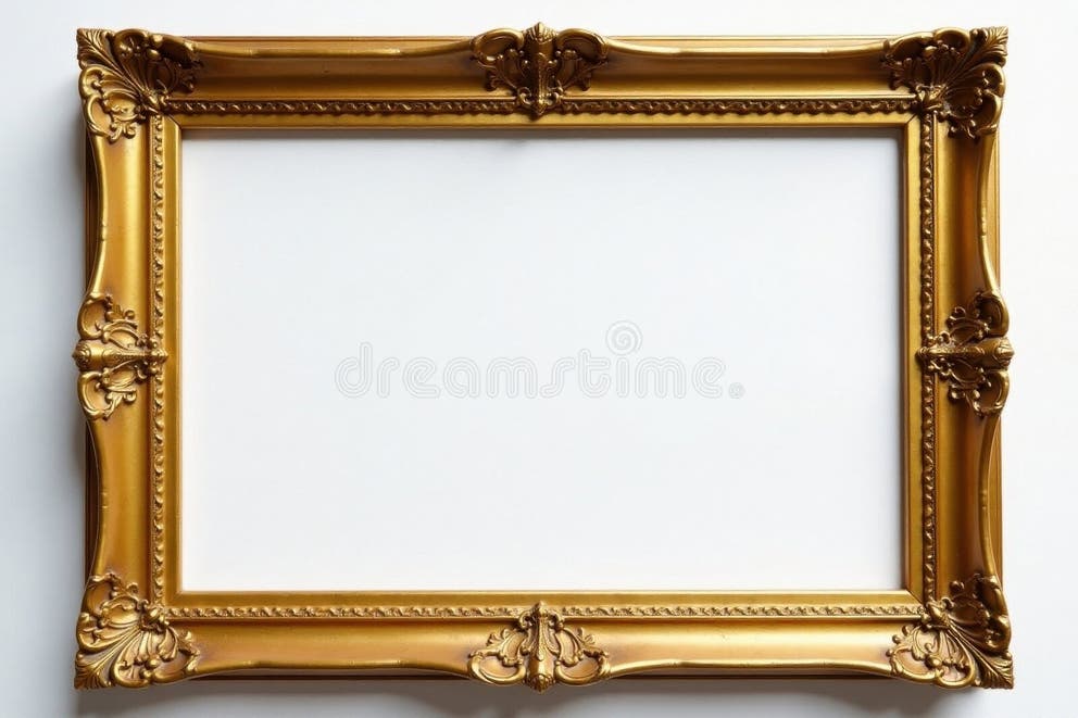Simple Antique Gold Frame Against White Backdrop , Gold Frame, Frame ...