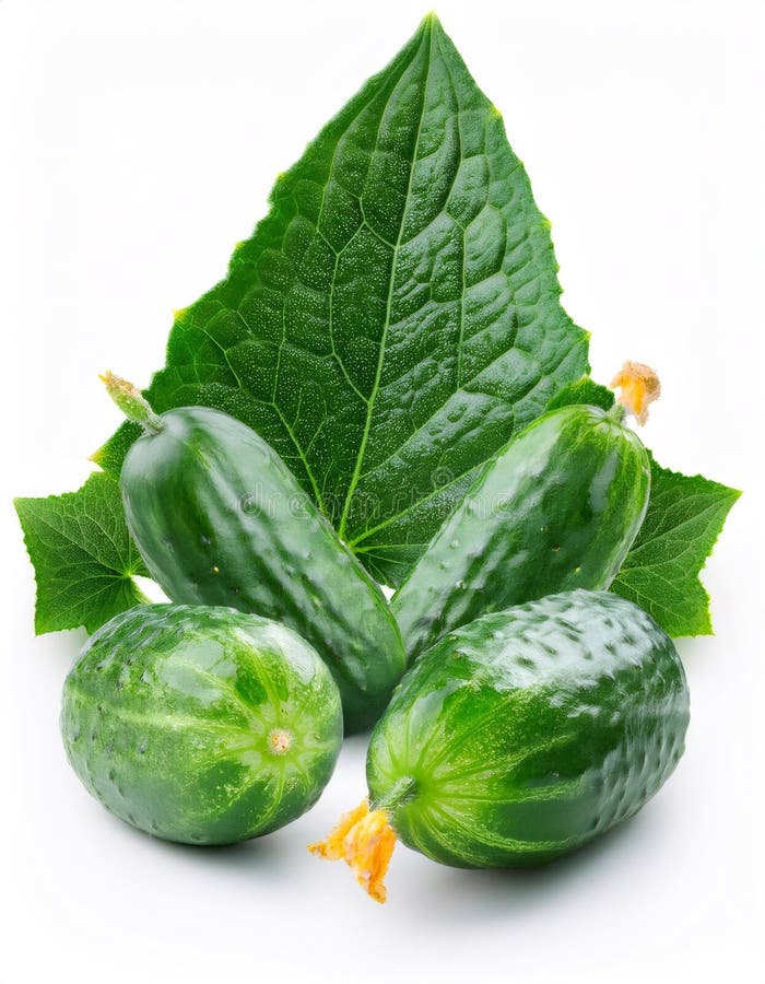 Simple and Appealing Image of Four Whole Cucumbers with Leaves on a ...