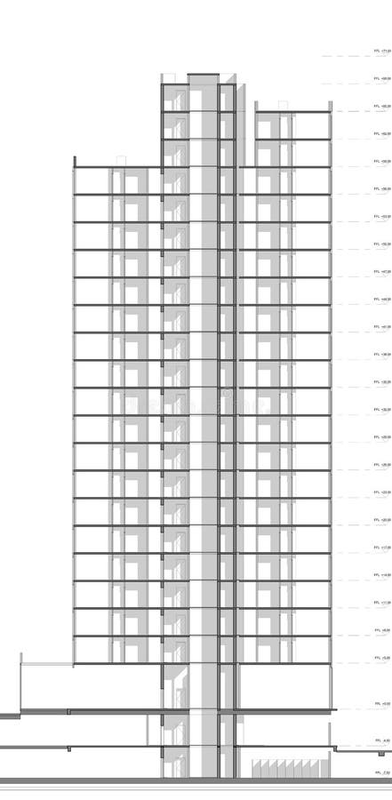 A Simple Architectural Cross Section Illustration of a High Rise ...