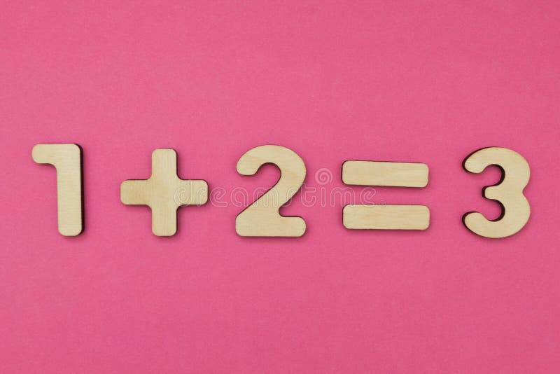 Simple Arithmetic for Children. One Plus Two - Three on a Bright Pink ...