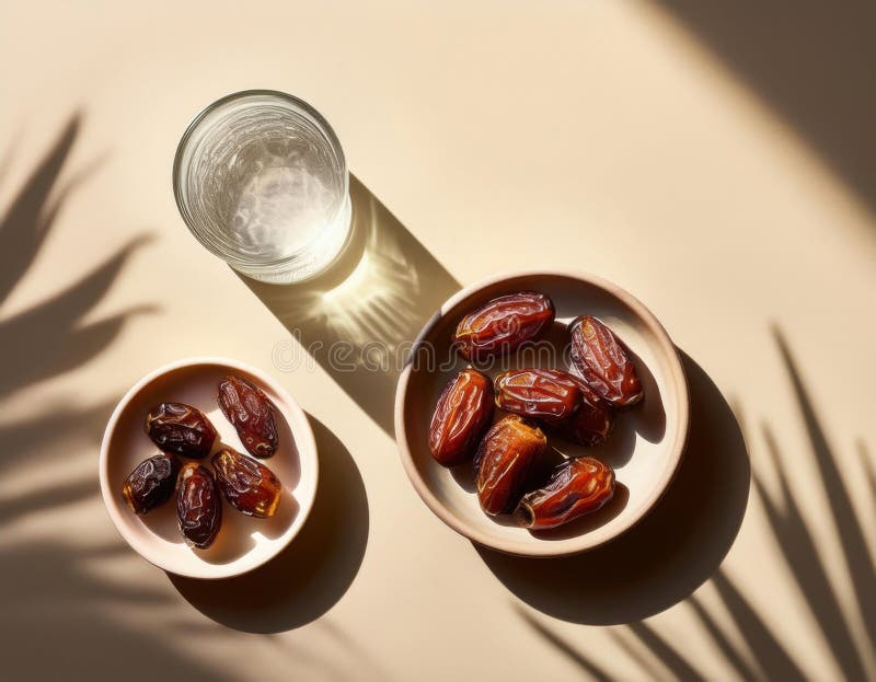 A Simple Arrangement of a Bowl of Dates, a Glass of Water, and a Single ...
