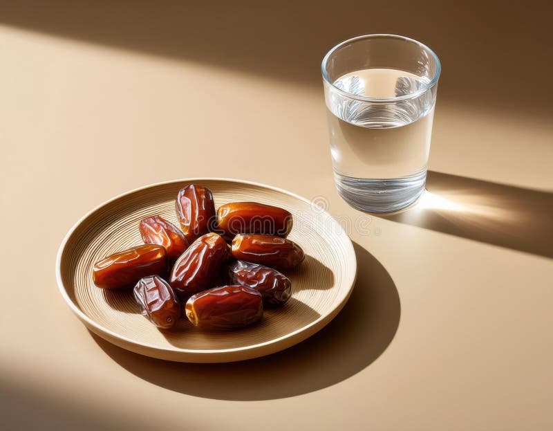 A Simple Arrangement of a Bowl of Dates, a Glass of Water, and a Single ...