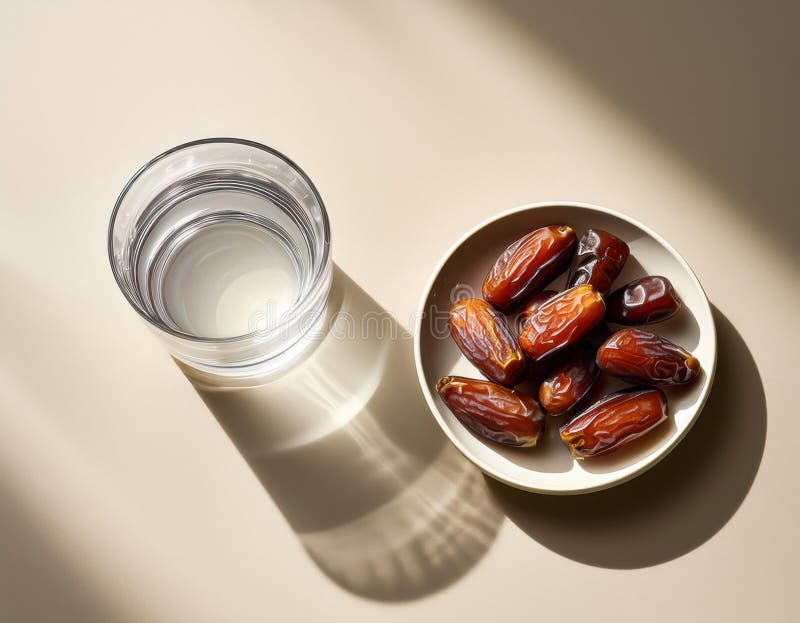 A Simple Arrangement of a Bowl of Dates, a Glass of Water, and a Single ...