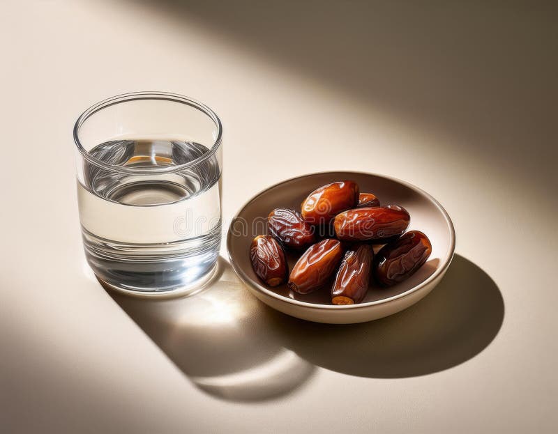A Simple Arrangement of a Bowl of Dates, a Glass of Water, and a Single ...
