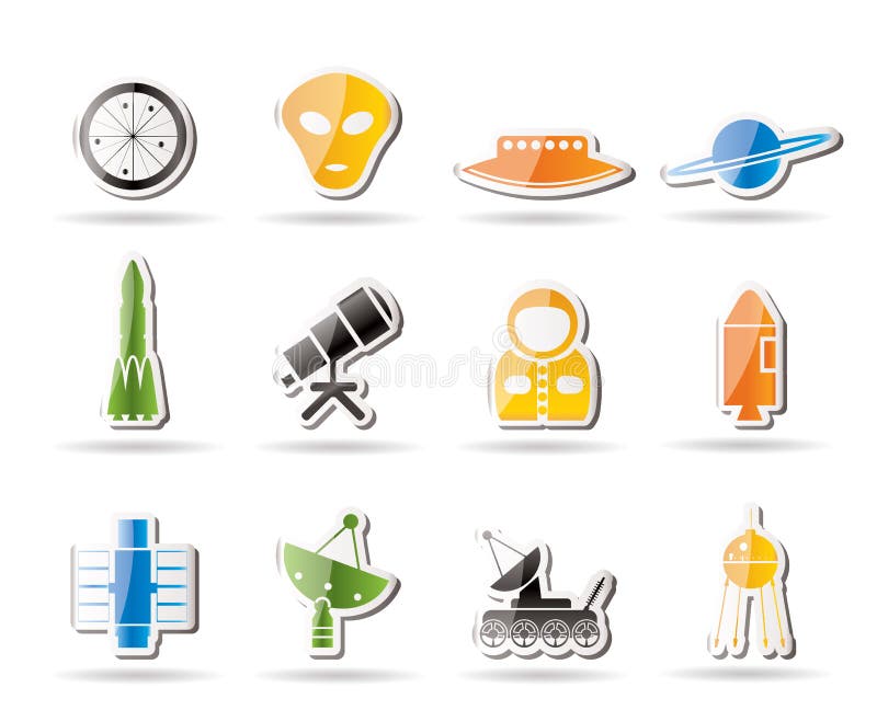 Simple Astronautics and Space Icons Stock Vector - Illustration of ...