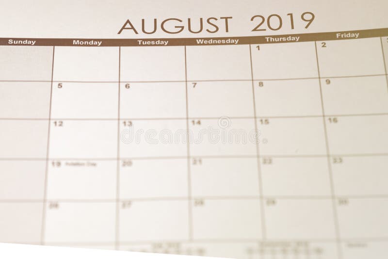 Simple August 2019 Calendar Stock Image - Image of date, business ...