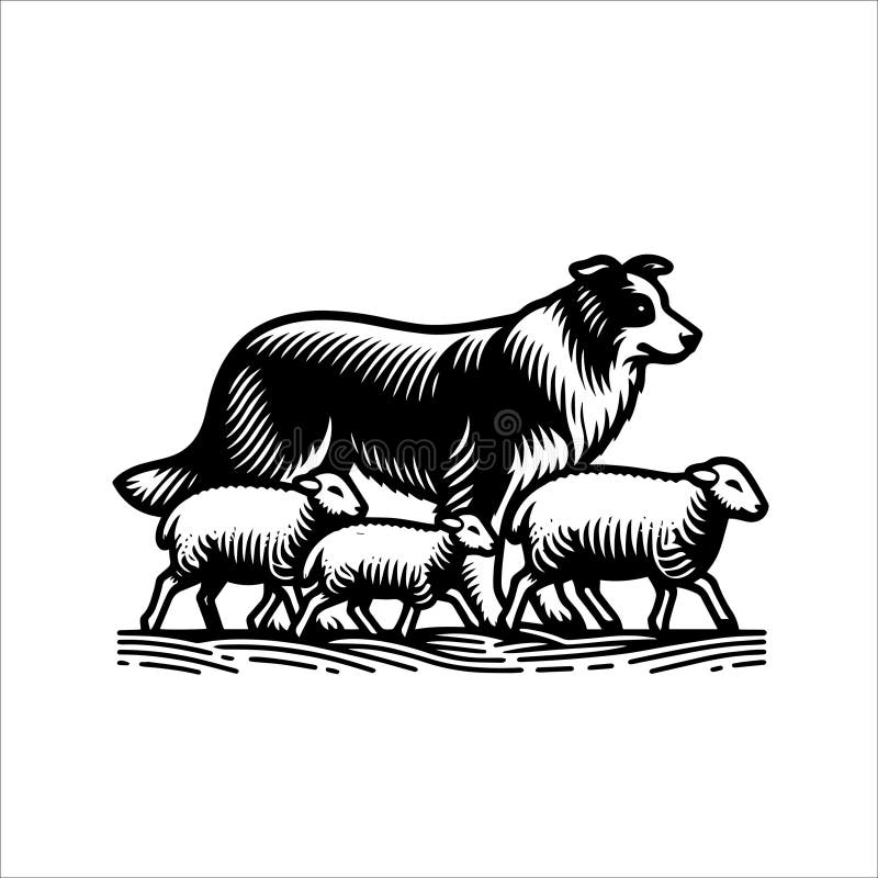 Australian Shepherd Herding Vintage Logo Icon. Stock Vector ...