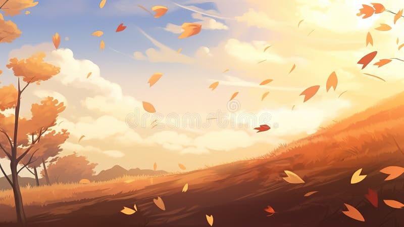 A Simple Autumn Anime Wallpaper of Blowing Leaves in the Wind, Ai ...