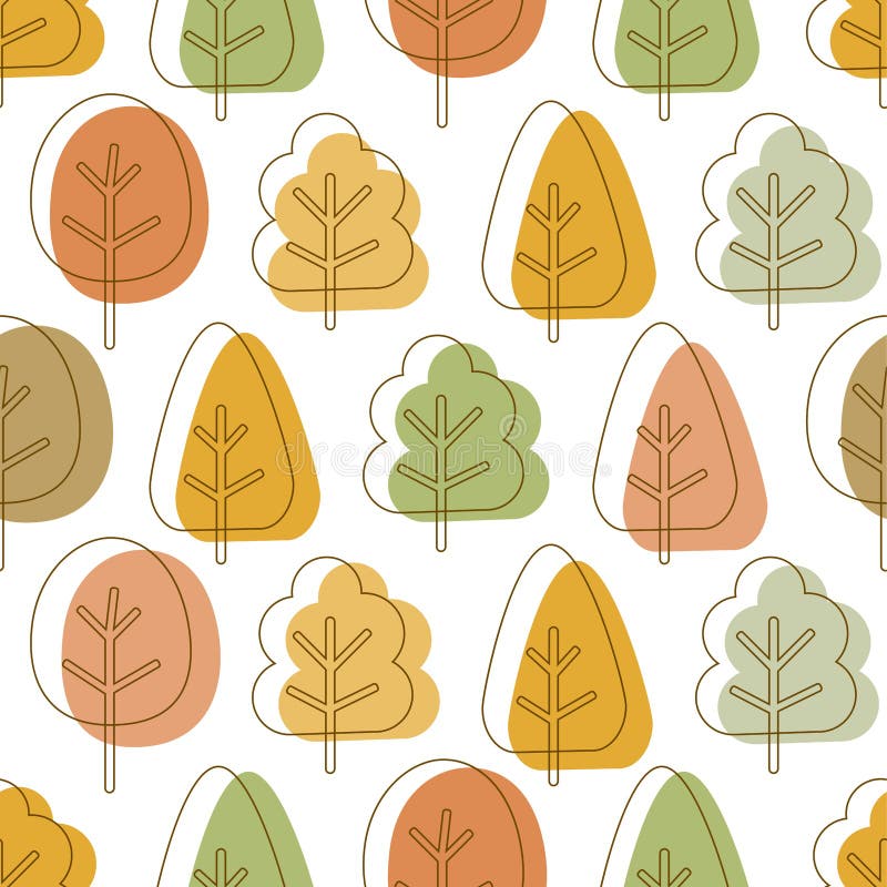 Simple Autumn Forest Pattern. Outline Seamless Bacground Stock Vector ...